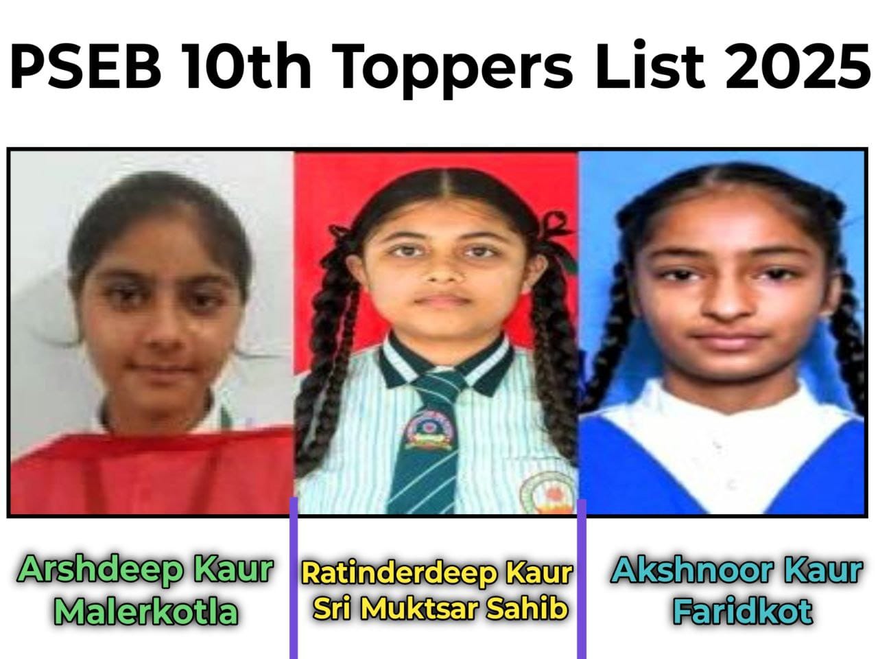 PSEB 10th Toppers List 2025:Triple Triumph: Punjab's Girls Achieve ...