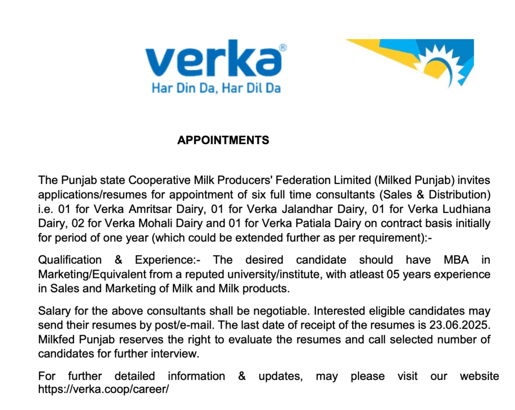 Punjab verka recruitment 2025: Important Links,Complete Details ...