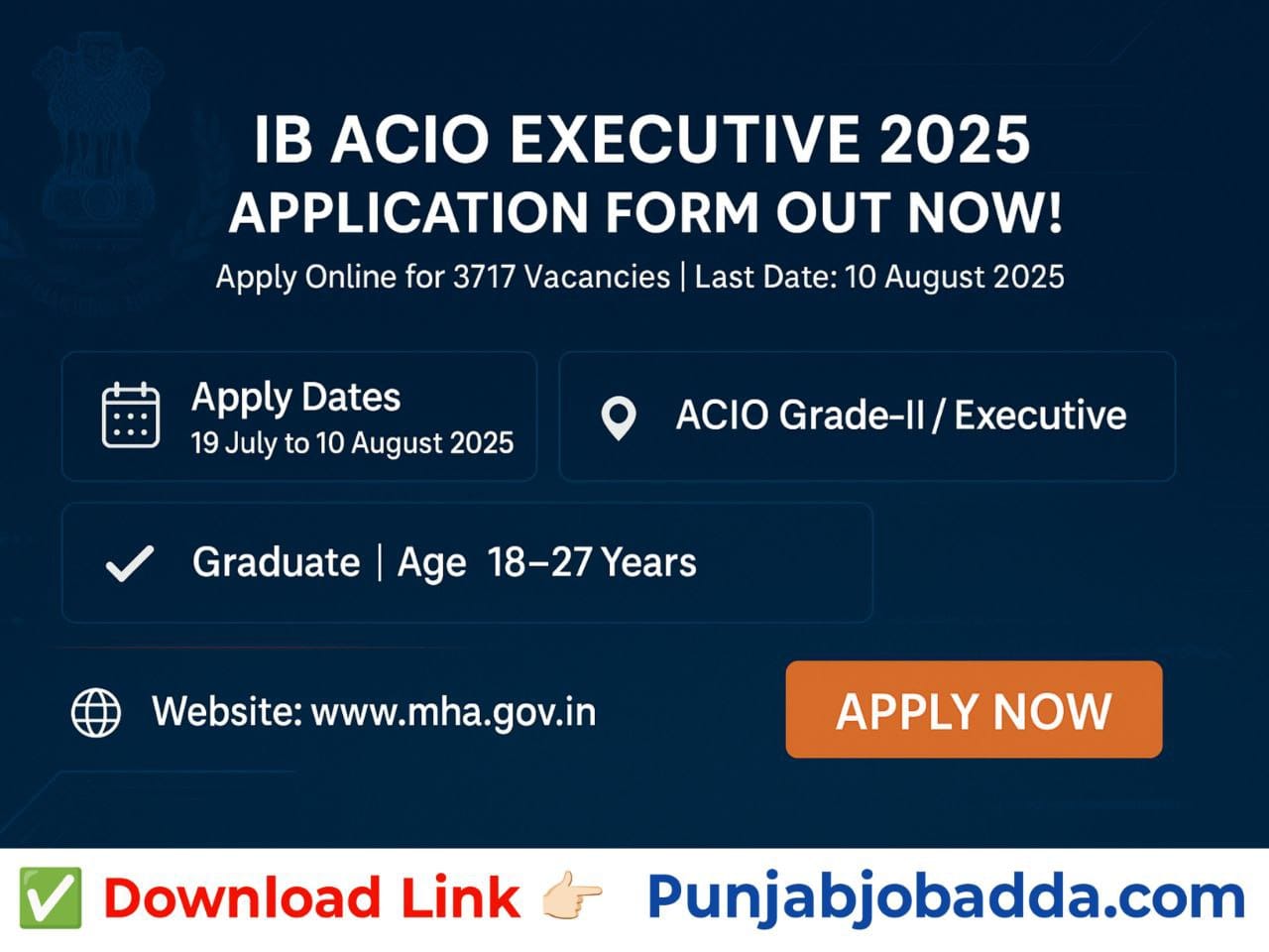 IB ACIO Executive 2025 Application Form: 3717 vacancies, important ...